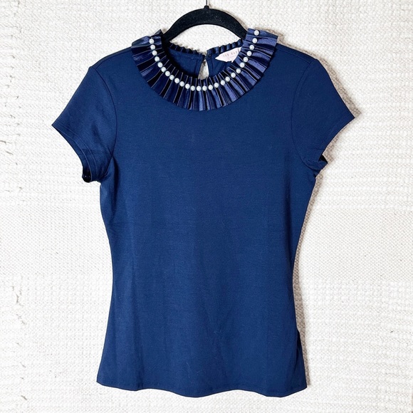 Ted Baker London | Tops | Ted Baker Navy Blue Ruffle Neck Nickita Short ...